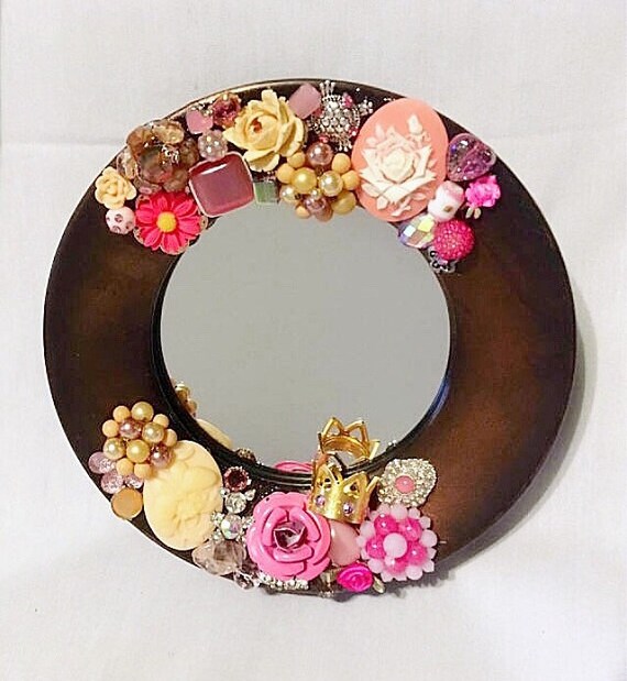 Round Victorian Style Mirror Bejeweled Mirror Vintage Motif | Etsy