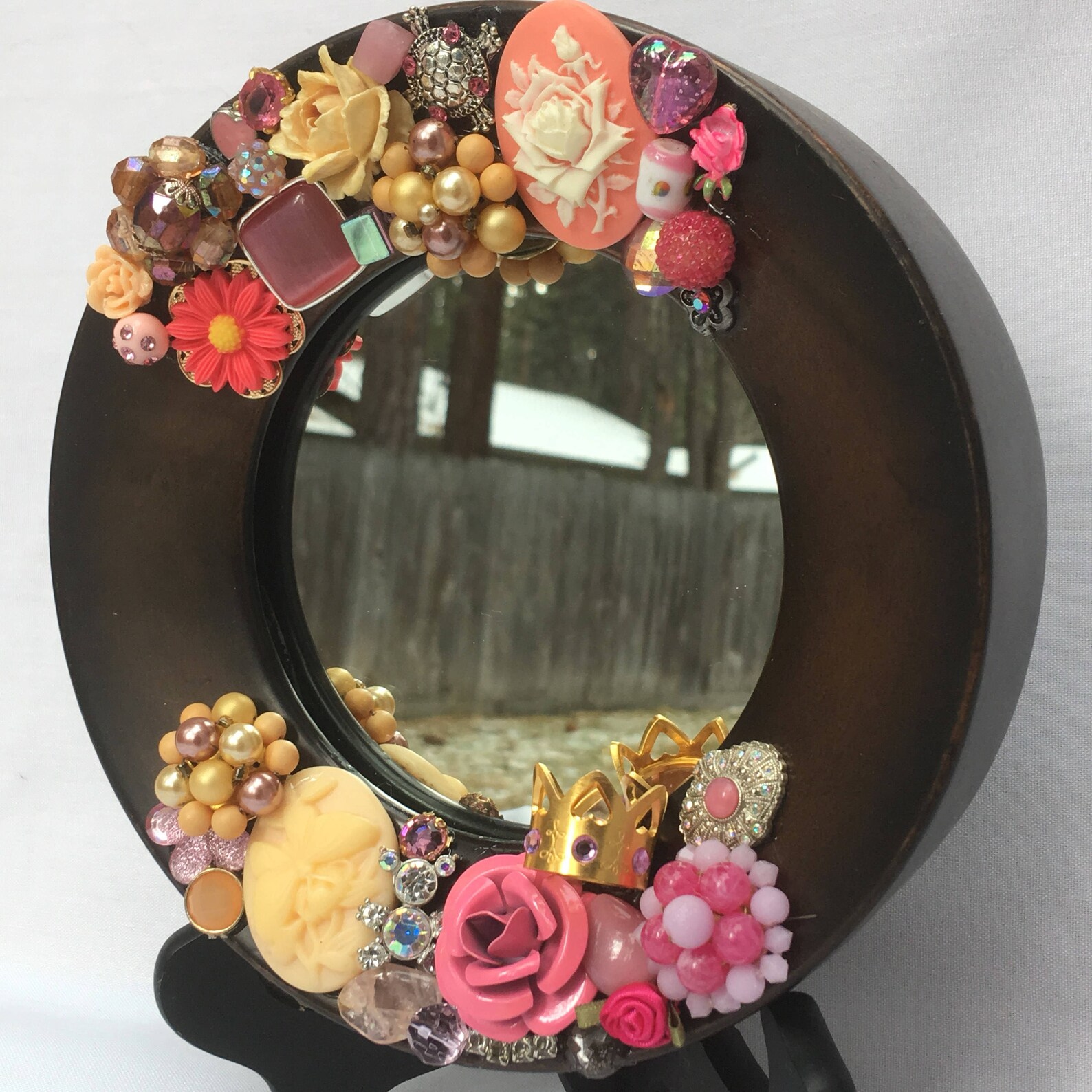 Round Victorian Style Mirror Bejeweled Mirror Vintage Motif | Etsy