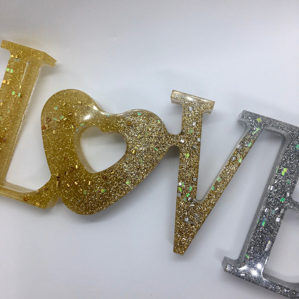 Gold and silver love sign resin art glitter decor LOVE | Etsy
