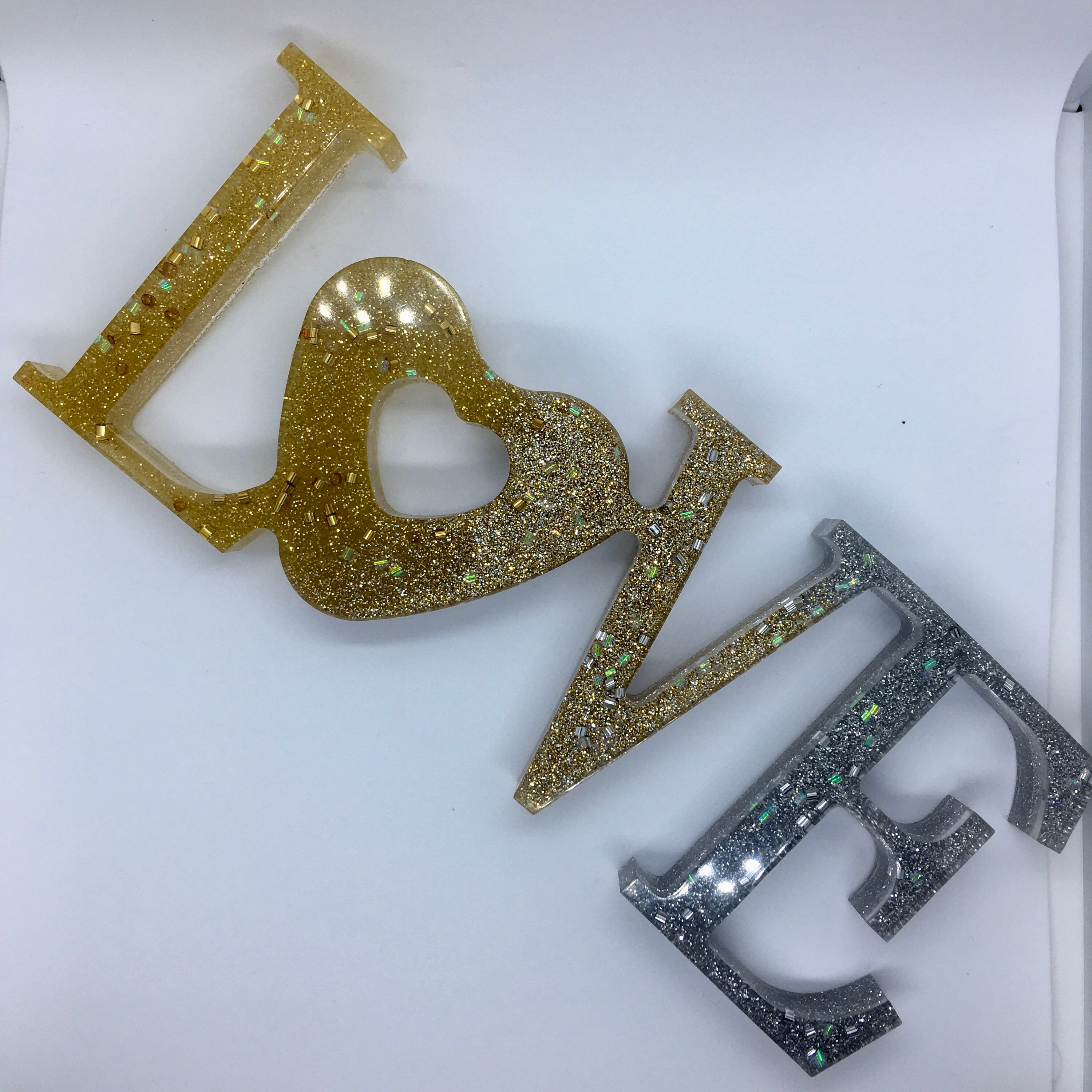 Gold and silver love sign resin art glitter decor LOVE | Etsy