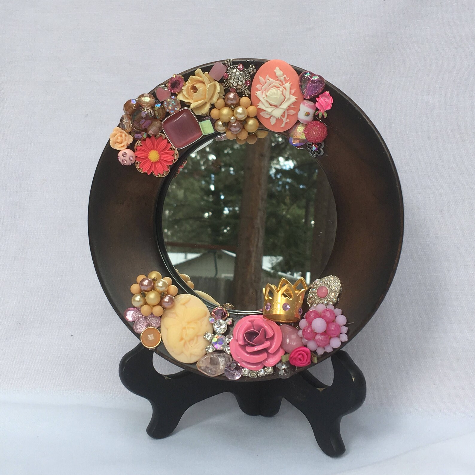 Round Victorian Style Mirror Bejeweled Mirror Vintage Motif | Etsy