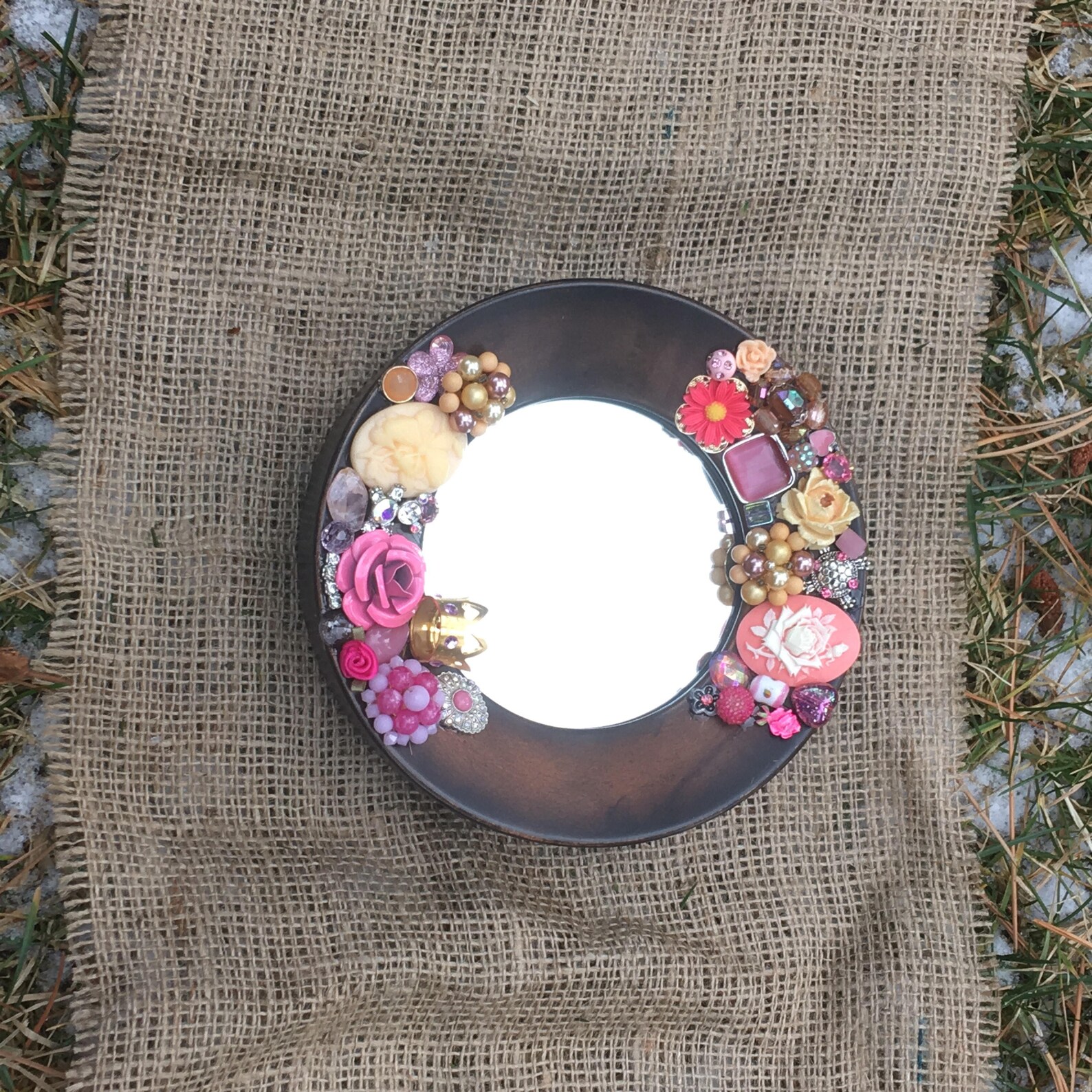 Round Victorian Style Mirror Bejeweled Mirror Vintage Motif | Etsy