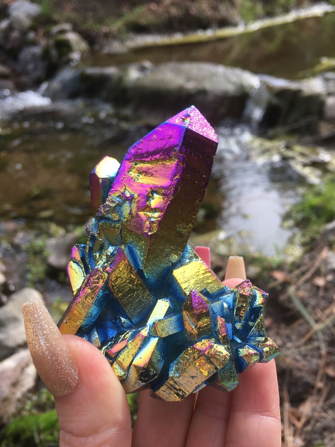 Peacock Aura Quartz, Titanium Crystal Cluster, Unique Crystals, Rocks ...