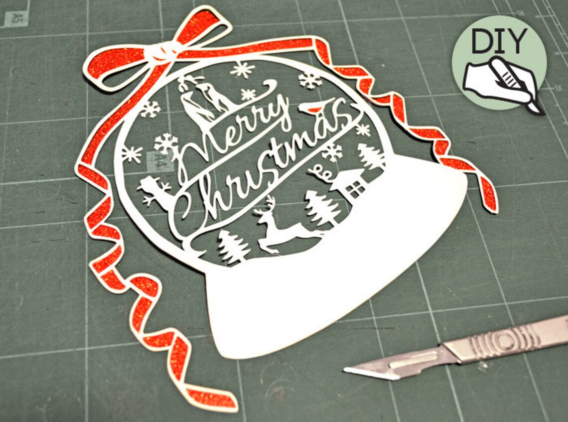 Papercut DIY template Christmas Snowglobe digital download | Etsy