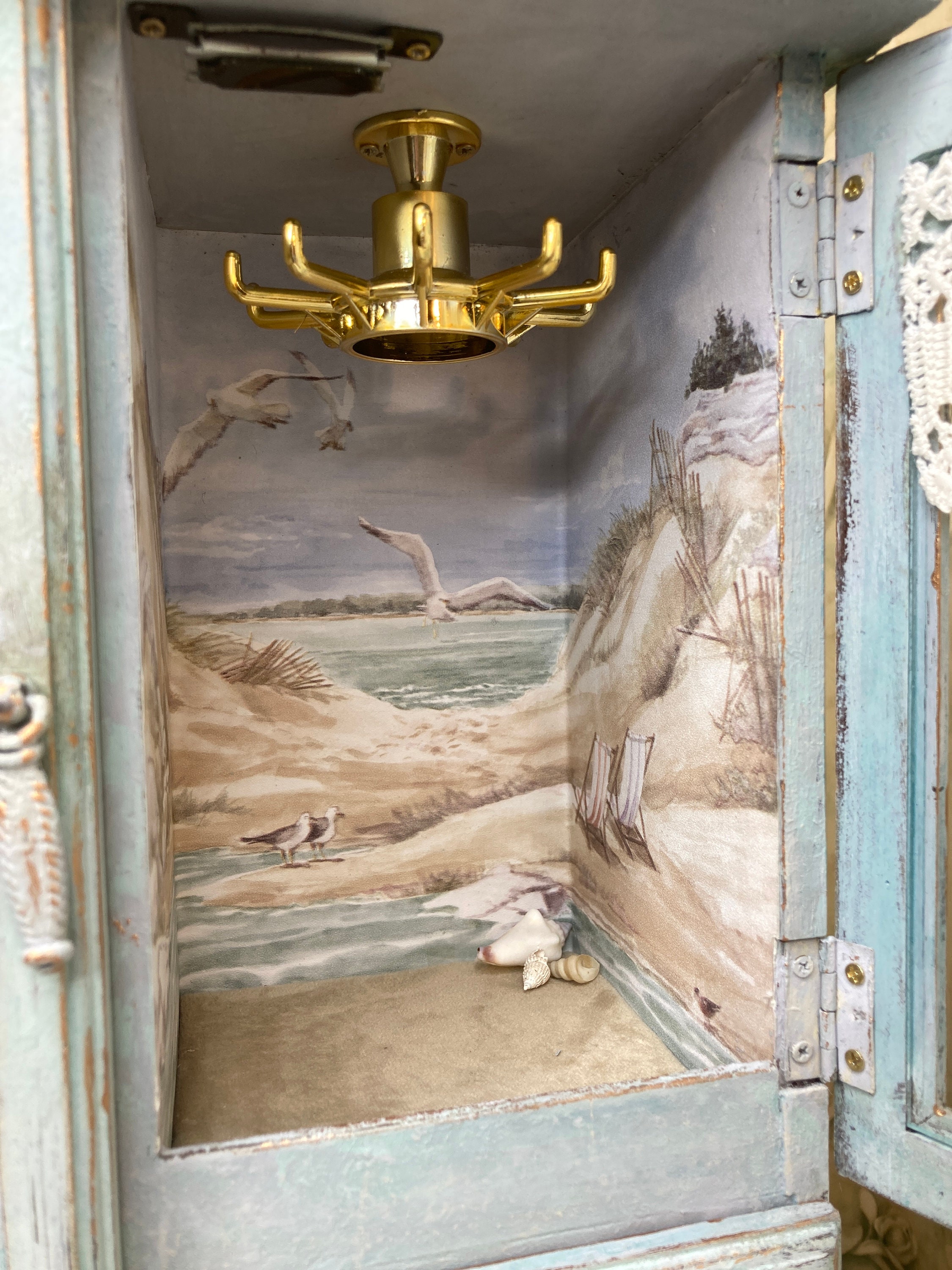 Large Beach Themed Jewelry Box, Vintage Hand Painted Armoire, New ...