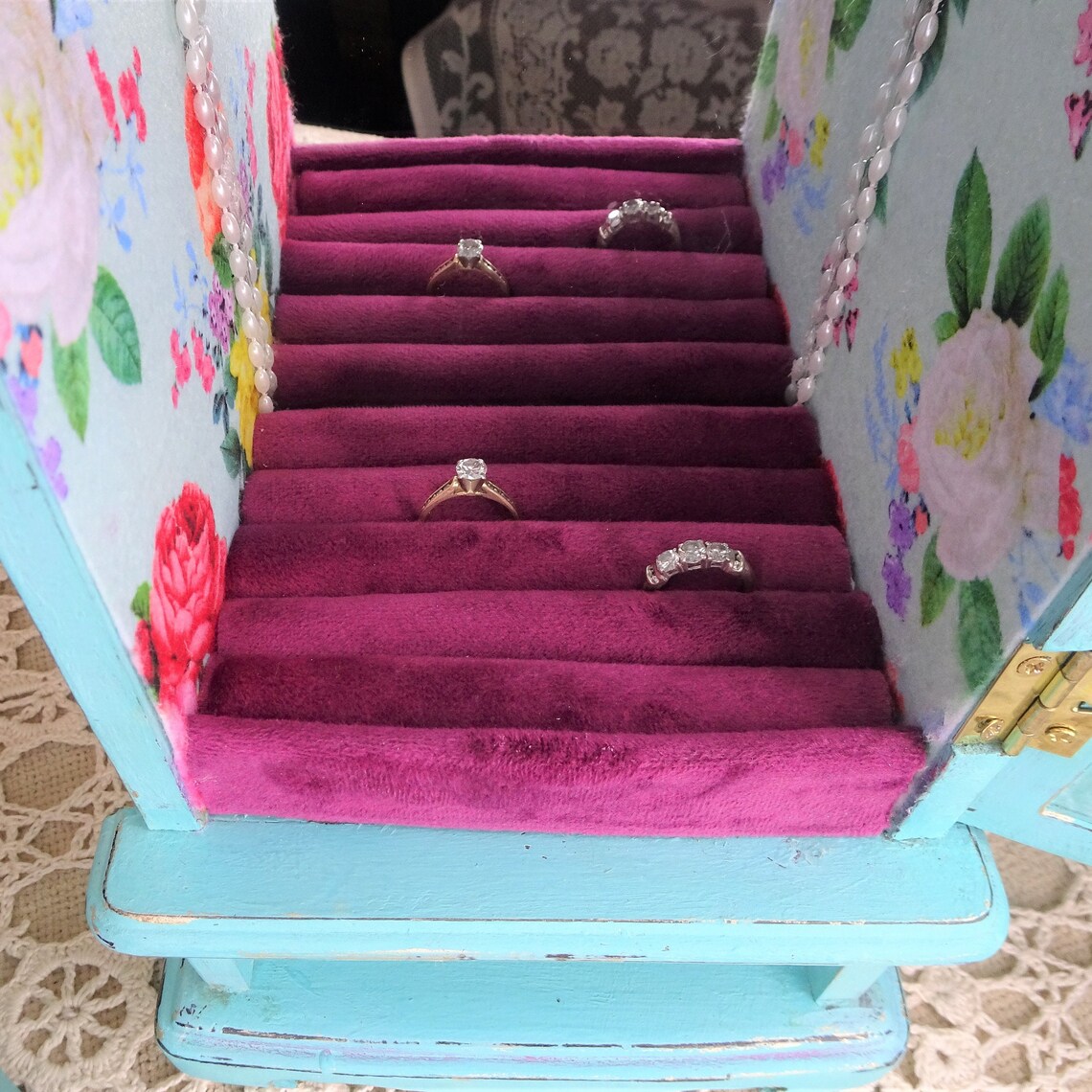 Aqua Jewelry Armoire Refinished Wood Vintage New Moldings - Etsy