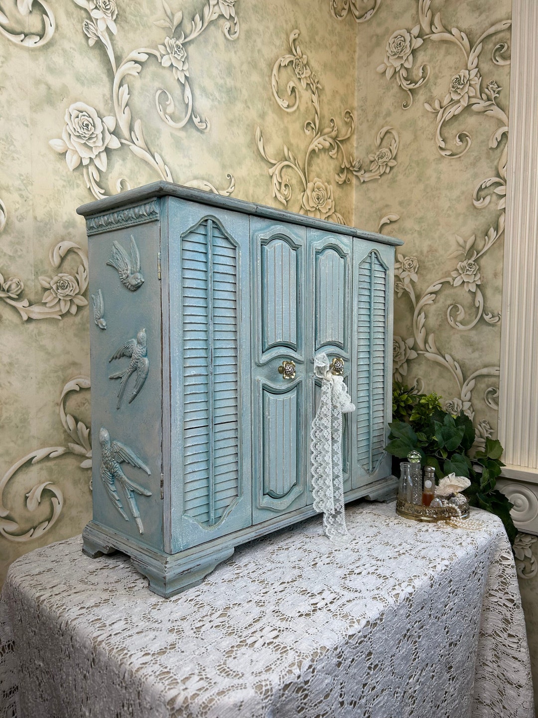 Extra Large Jewelry Armoire, Solid Wood Vintage Cabinet, Refinished ...