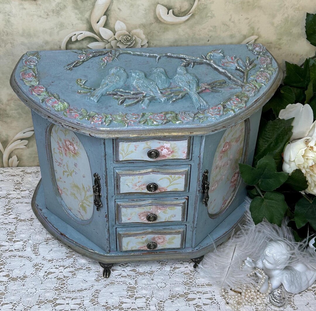 Large Duck Egg Blue Jewelry Armoire, Vintage Chest With Drawers, Unique ...