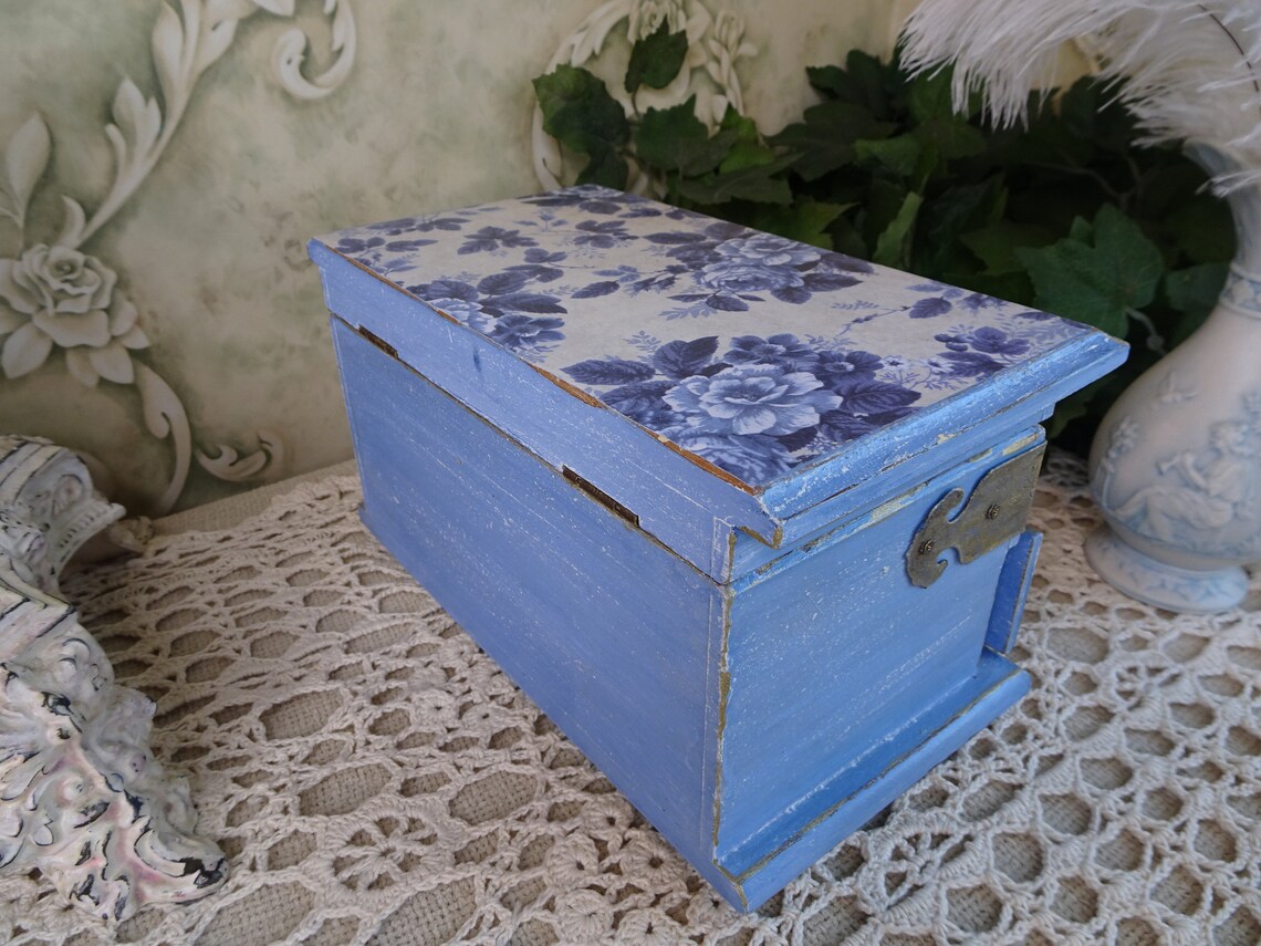Vintage Blue Jewelry Box Refinished Shabby Cottage Chic | Etsy