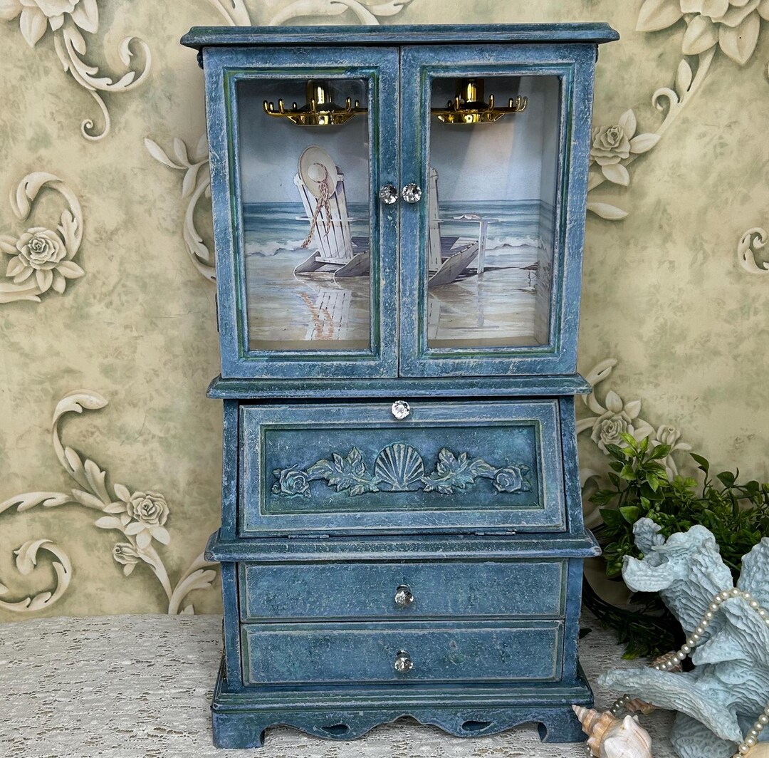 Extra Large Beach Jewelry Armoire, Hand Painted, One of a Kind Ocean ...