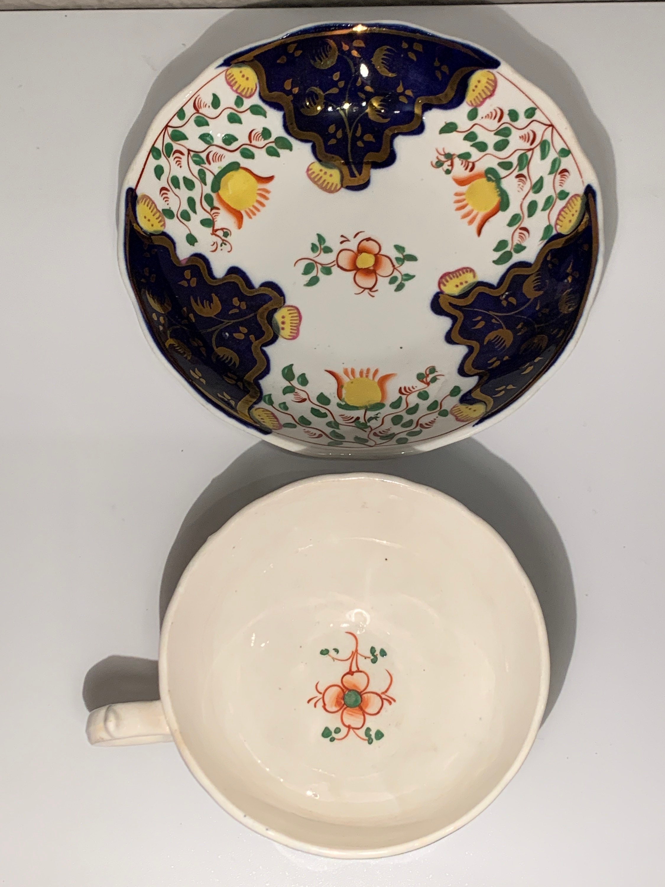 Antique English Gaudy Welsh Tea Cup Saucer Set Yellow Orange | Etsy