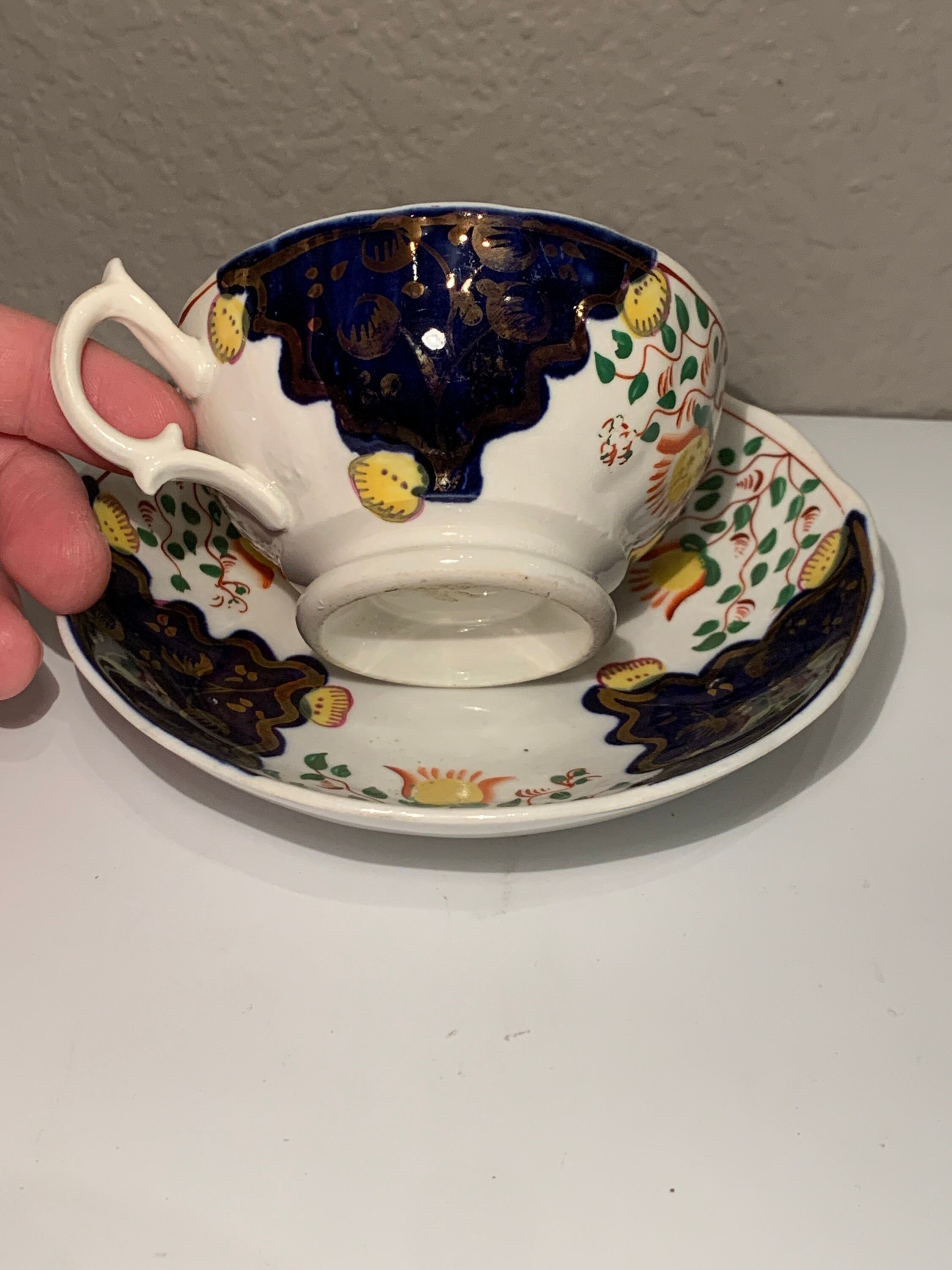 Antique English Gaudy Welsh Tea Cup Saucer Set Yellow Orange | Etsy