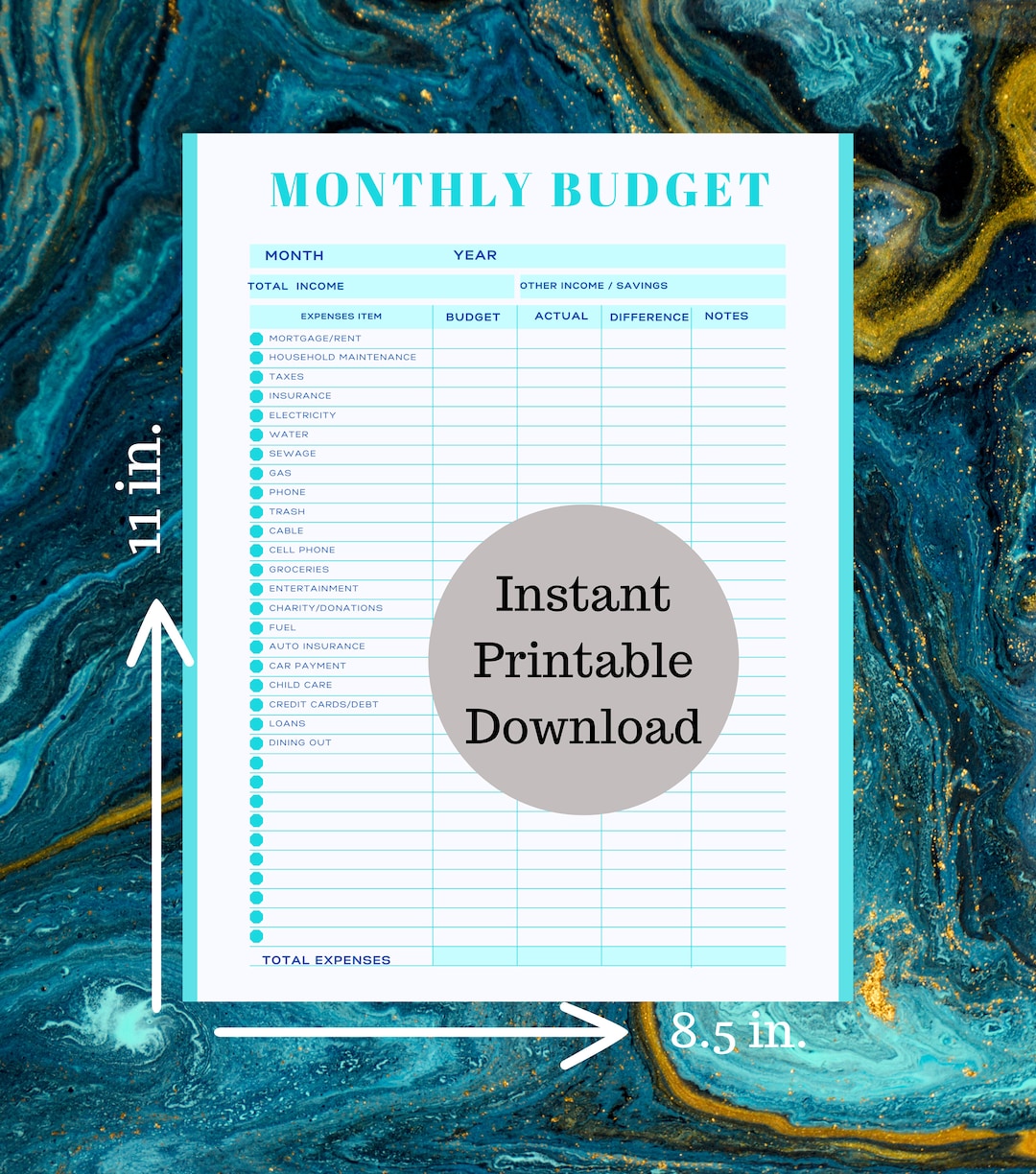 Monthly Budget Planner Printable | Financial Journal | Monthly Budget ...