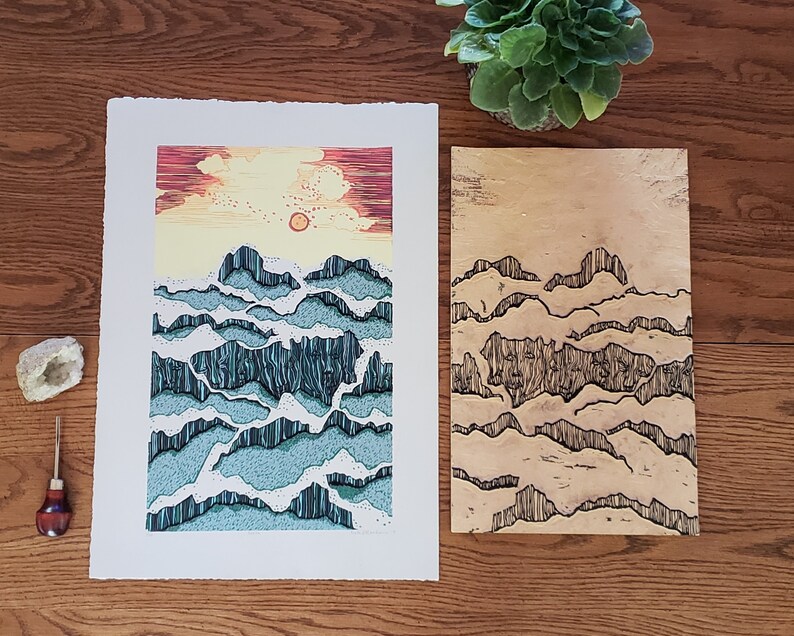 Earth, Original Woodcut Reduction Print - Etsy