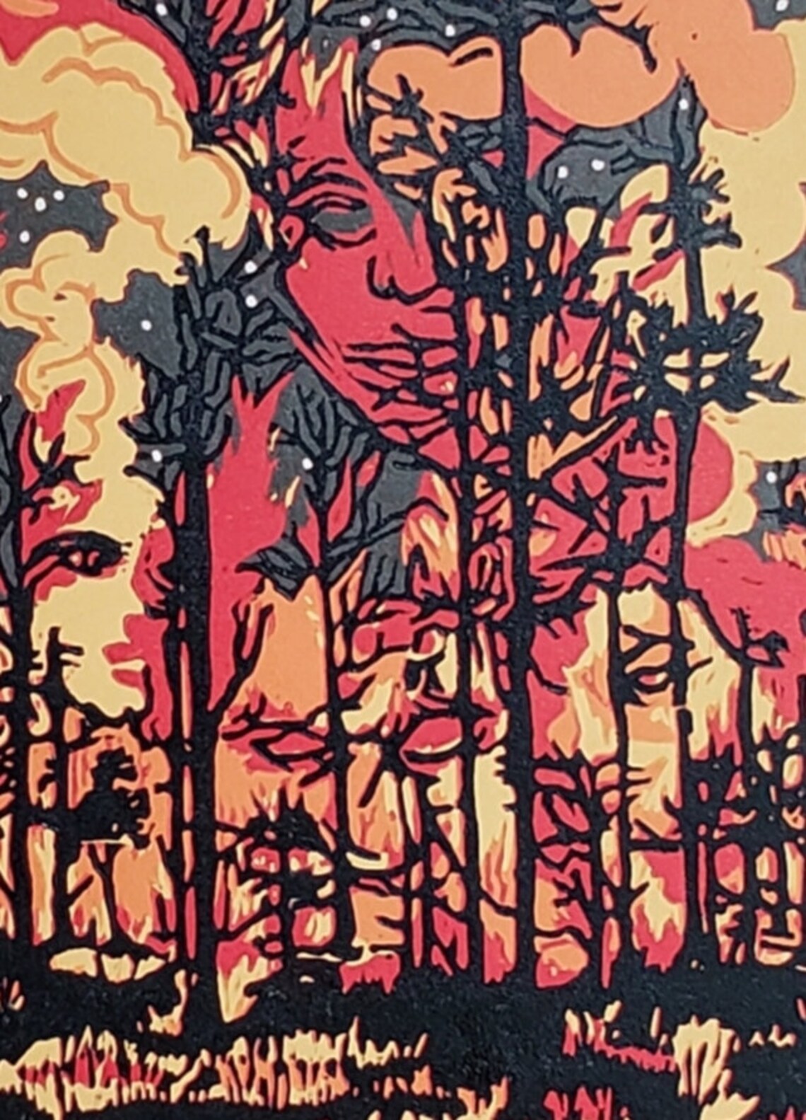 Fire, Original Woodcut Reduction Print - Etsy Canada