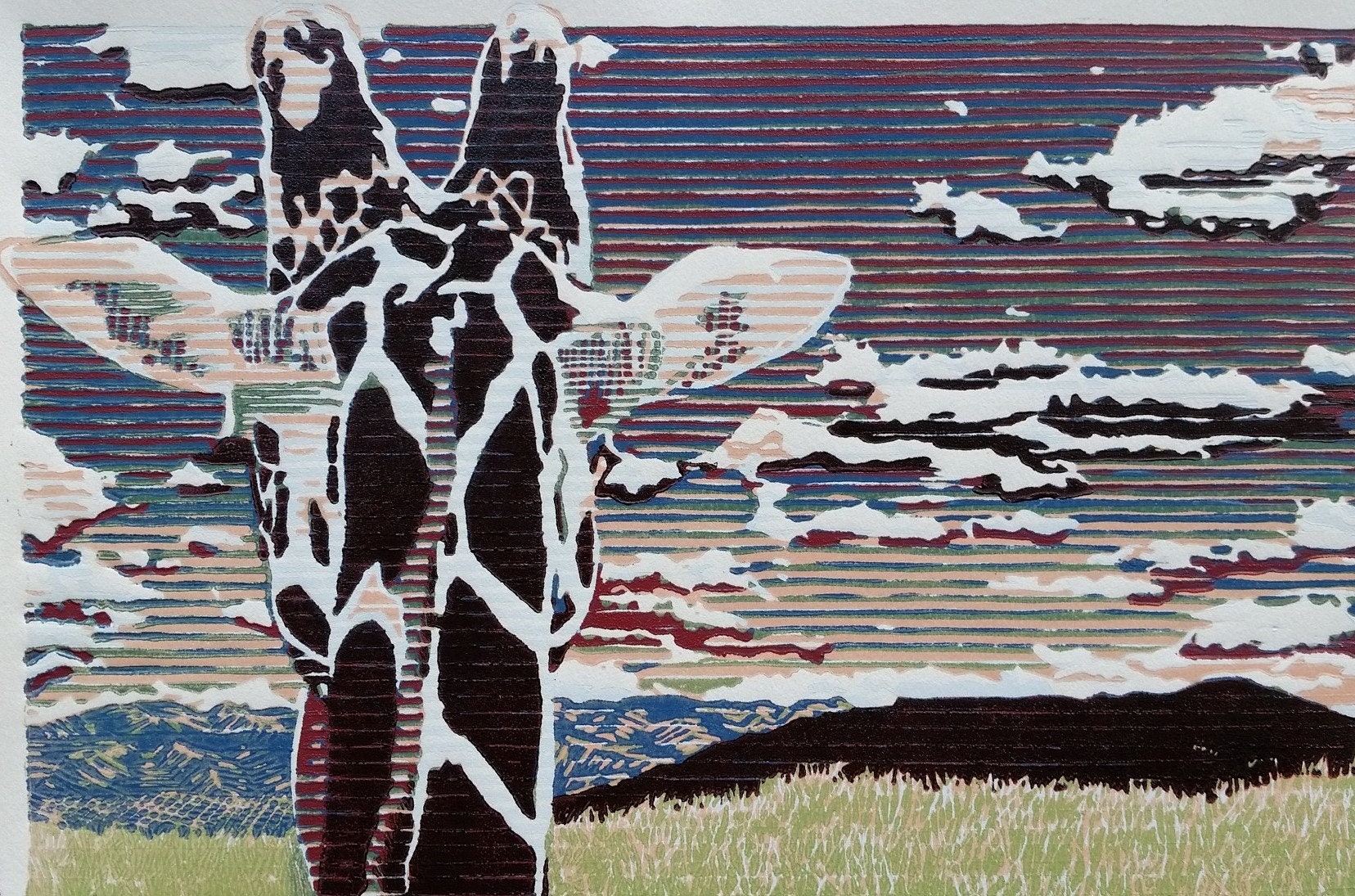 High Perspective, Giraffe Original Woodcut Reduction Print - Etsy