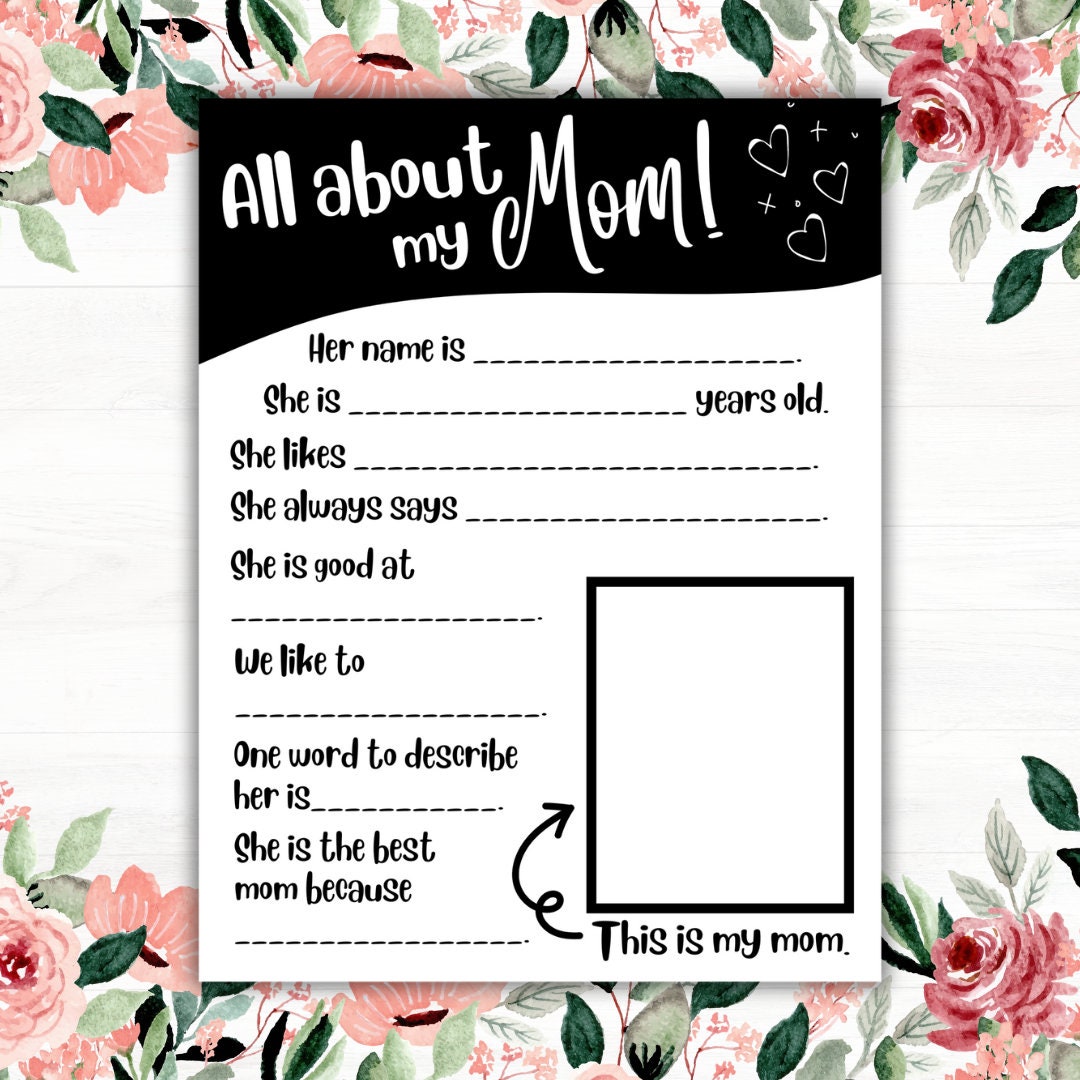 Printable Mother's Day All About Mom Worksheet Gift for Mom or Grandma ...