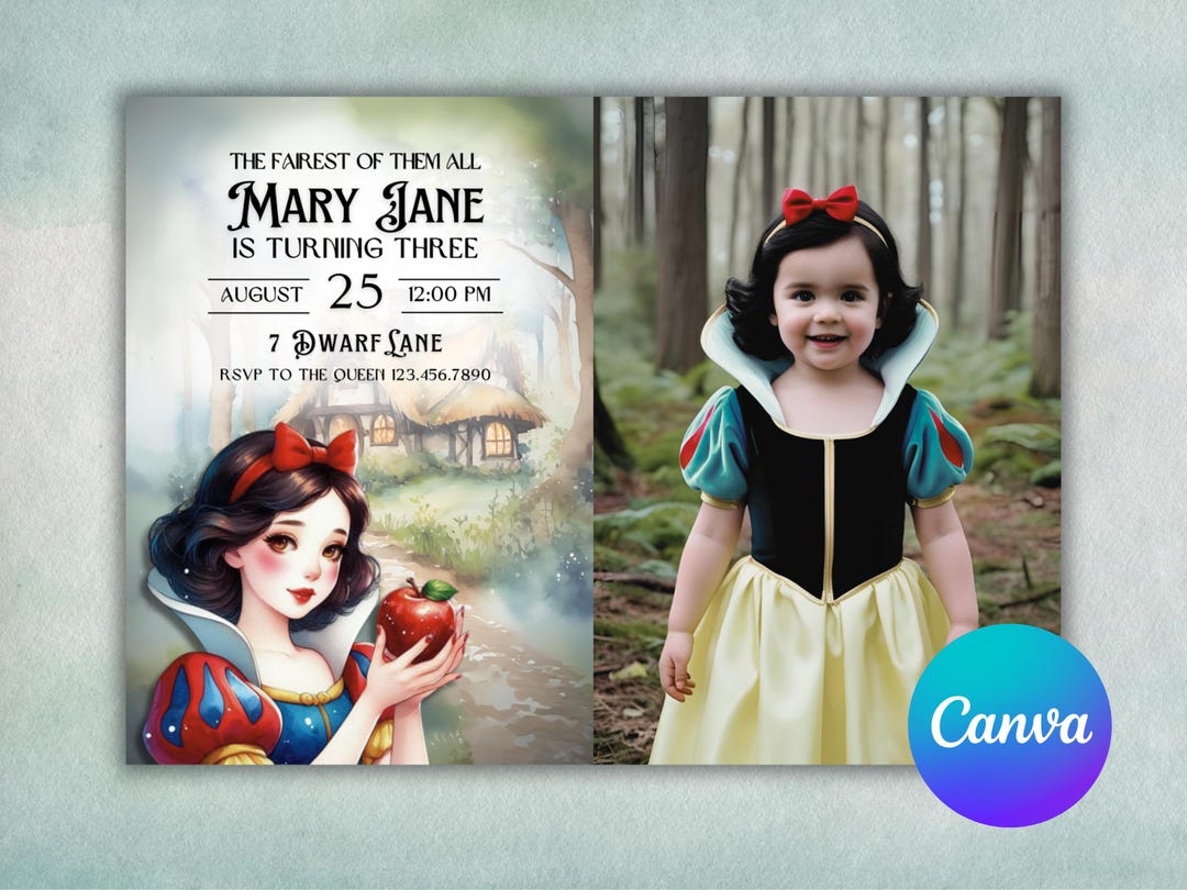 Snow White Inspired Birthday Party Invitation With Photo– Digital ...