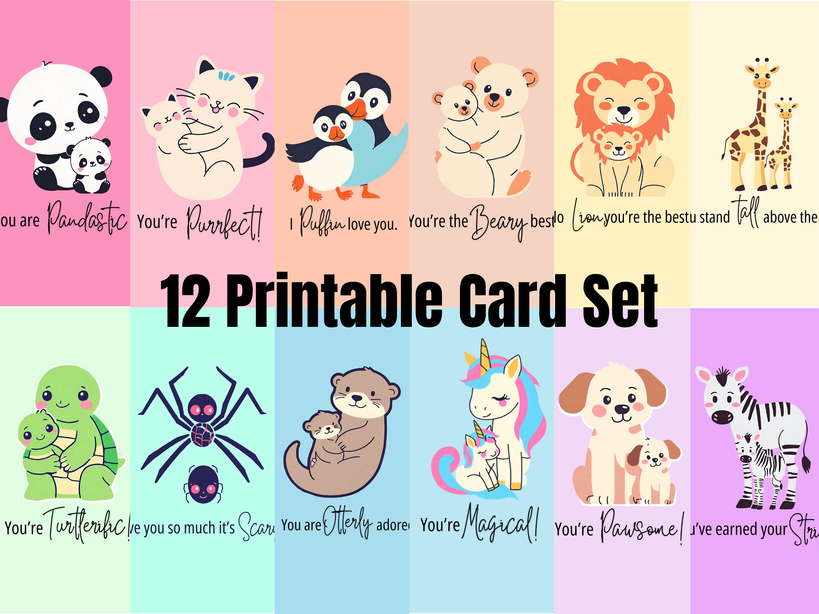 Printable Cute Animal Cards for Father's Day Set of 12 - Etsy