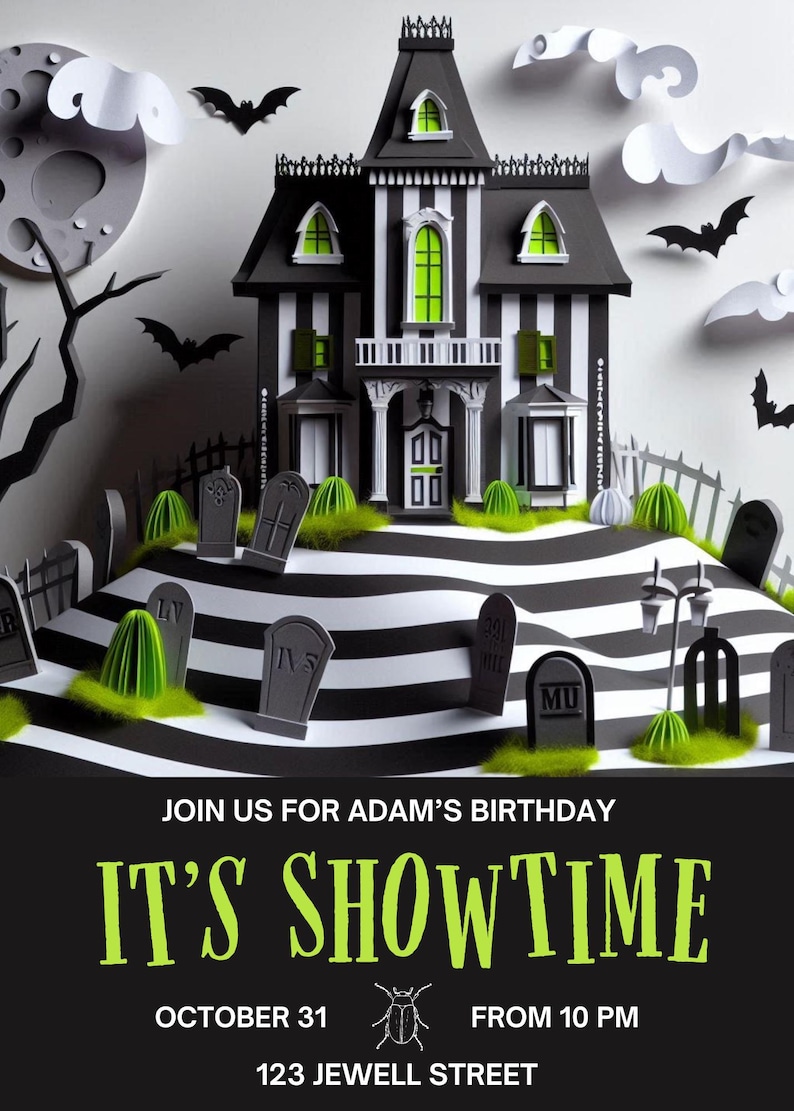 It's Showtime Beetlejuice Inspired Party Invite - Editable Digital ...