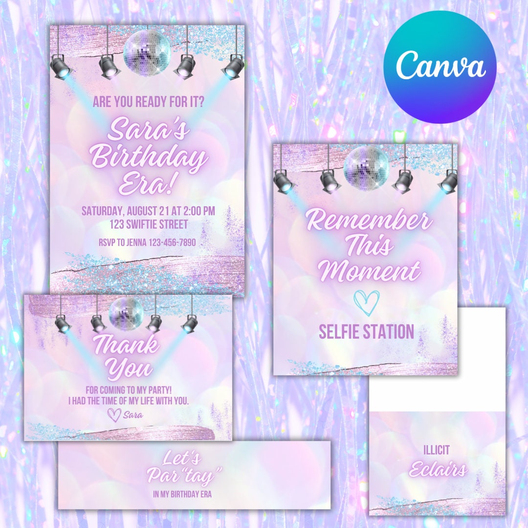 Editable Swiftie Birthday Bundle With Invitation, Thank You Card, Sign ...