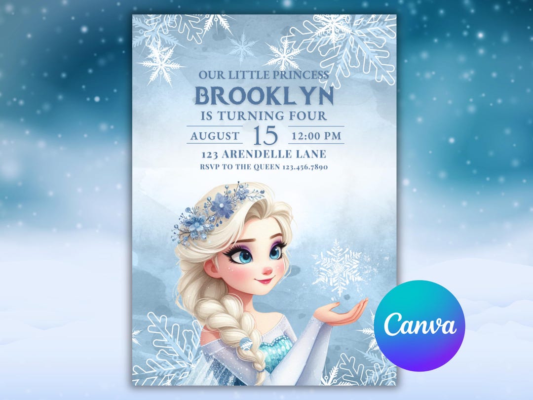 Frozen Elsa Inspired Birthday Party Invitation– Digital Editable ...