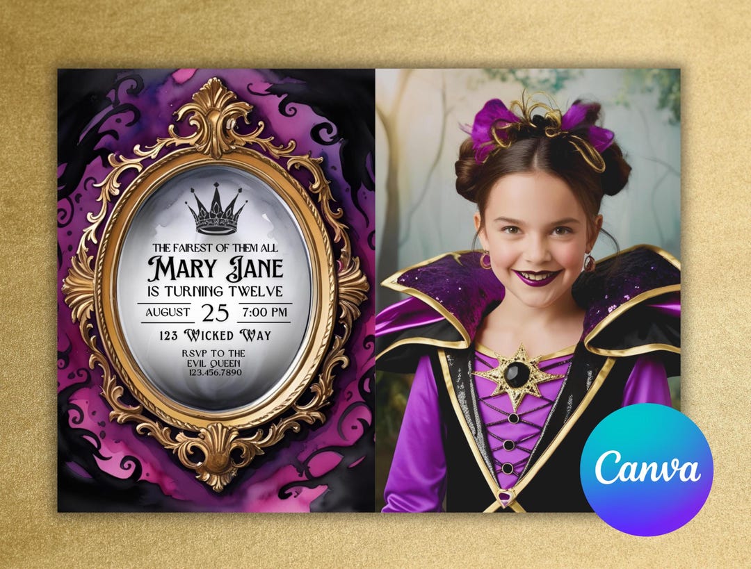 Evil Queen Snow White Villain Inspired Birthday Party Invitation With ...