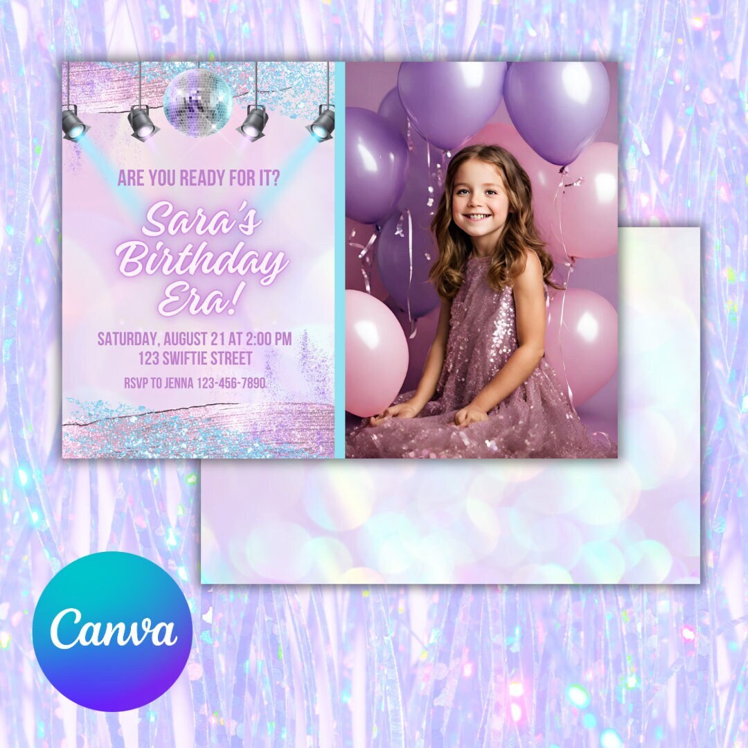 Swiftie / Eras Birthday Invitation With Photo Editable Digital Template ...