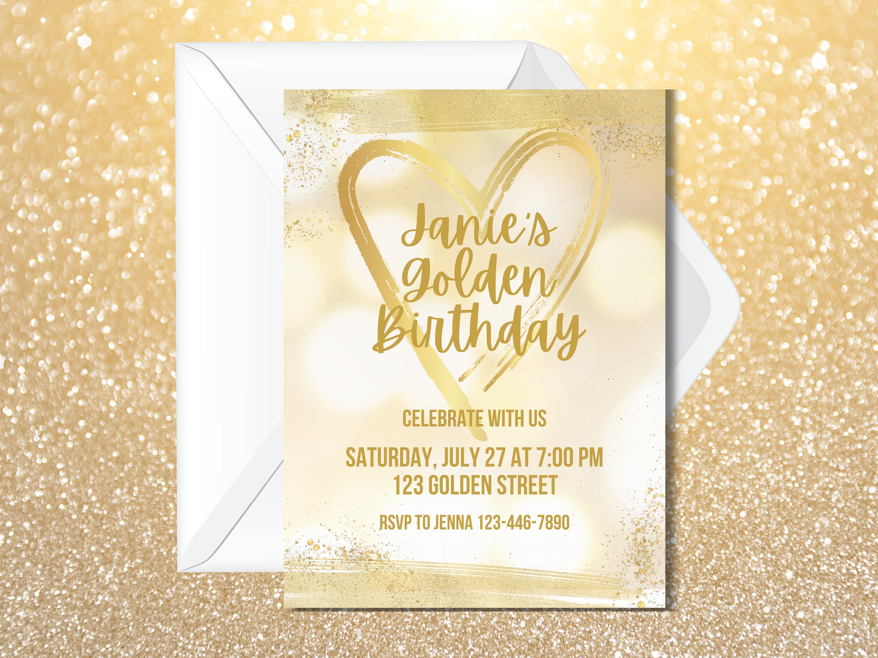 Golden Birthday / All Gold Party Invitation - Editable Digital Template ...