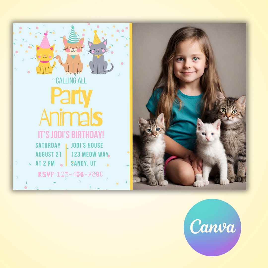 Invitación digital Invitación digital Purrfect Cat Party con plantilla ...