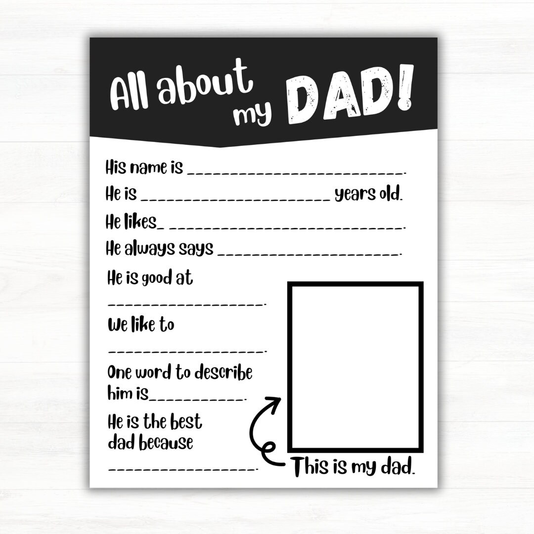 Printable Father's Day "all About Dad" Worksheet - Gift for Dad or ...