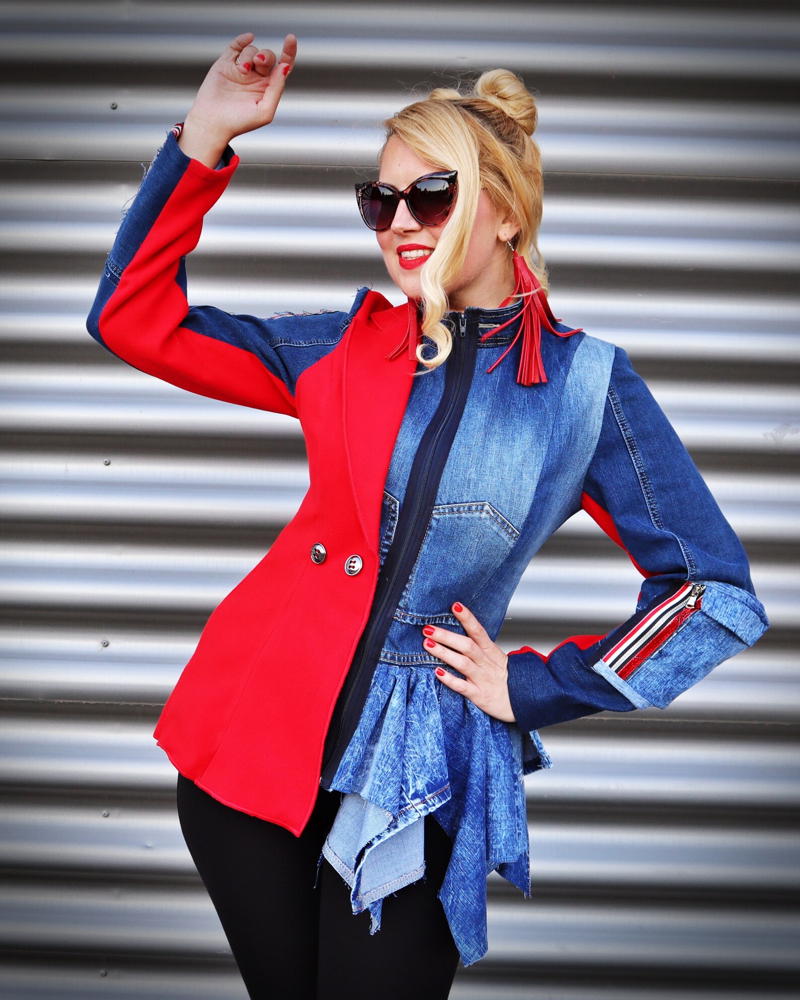 Mix Fabrics Jacket for Women Ripped Jean Coat Wool and Denim - Etsy