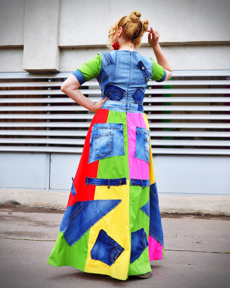 Multi Fabrics Summer Dress Maxi Patchwork Denim Dress Color - Etsy