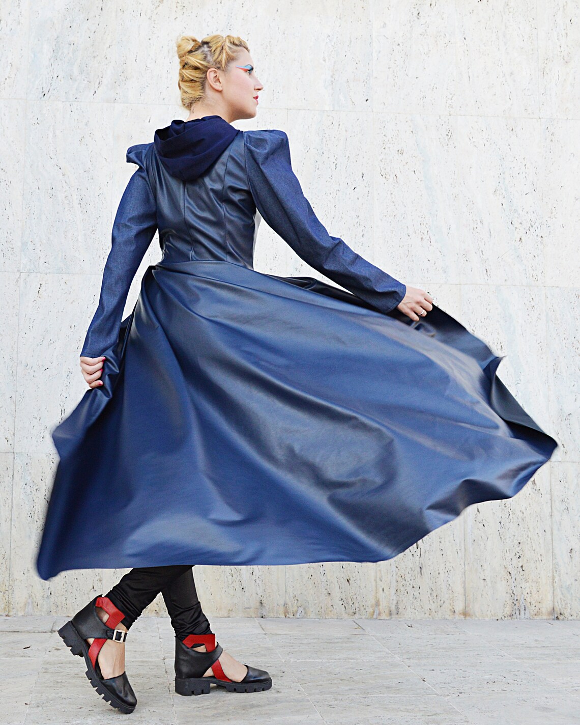 Long Punk Coat Floor Length Gothic Jacket Hoodie Eco Leather | Etsy