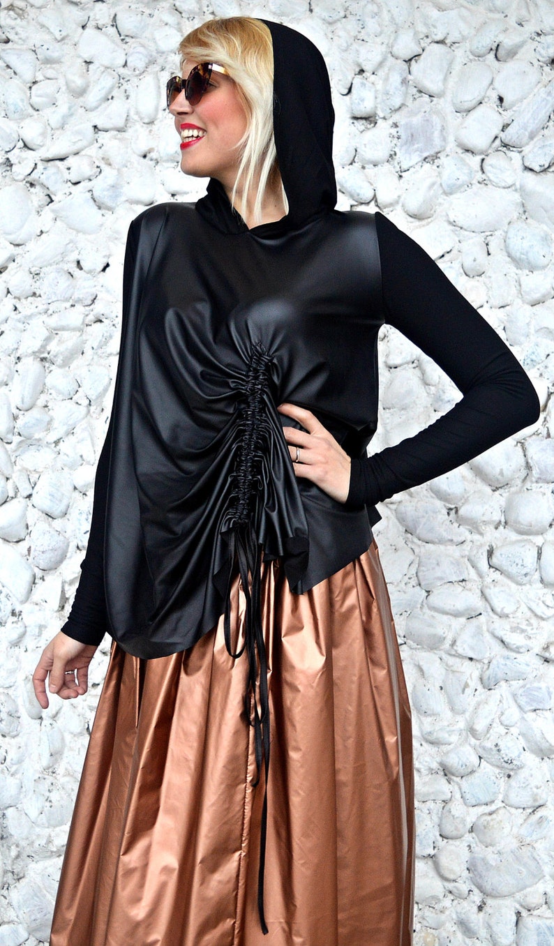 Extravagant Black Top / Funky Hooded Top / Black Hooded Blouse - Etsy