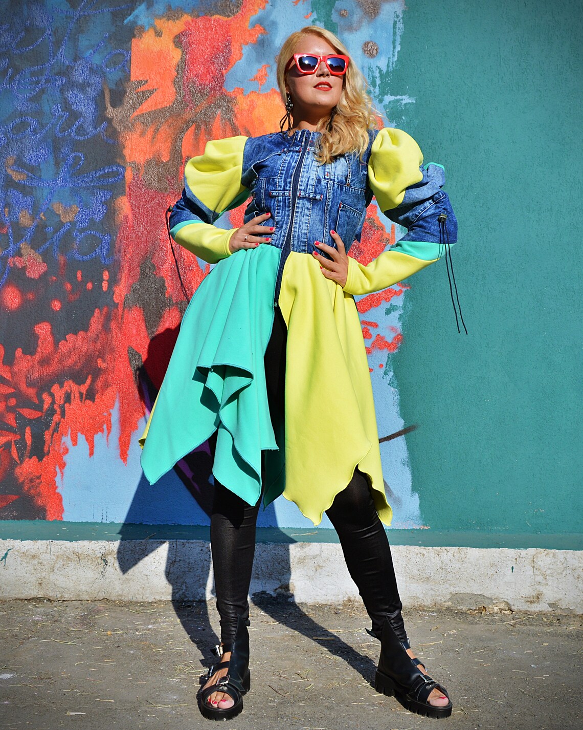 Midi Denim Jacket for Women Jean Coat With Puffy Sleeves | Etsy