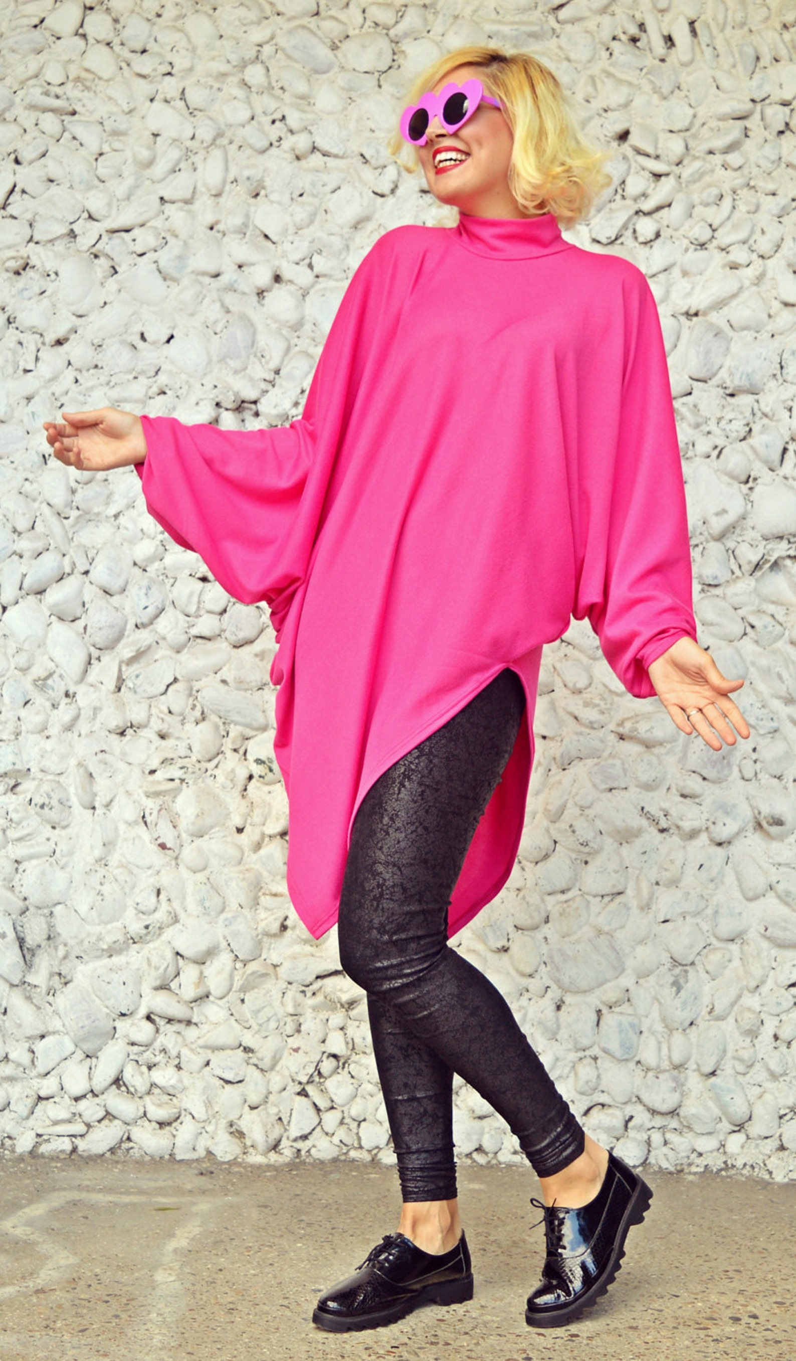 Funky Loose Pink Sweater / Extravagant Pink Top / Asymmetrical - Etsy