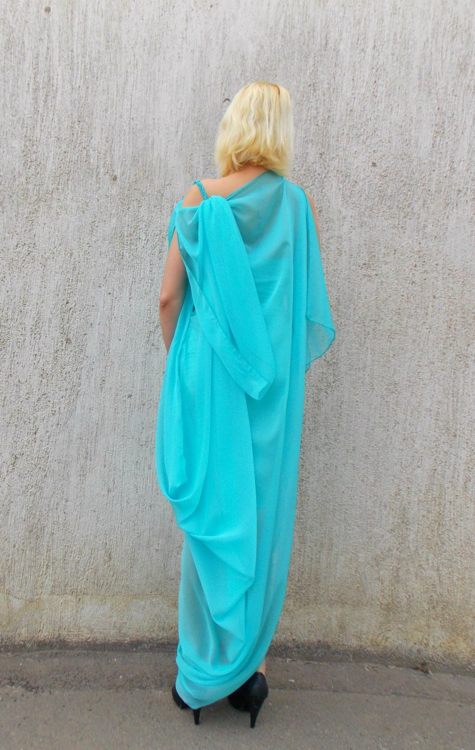 Aqua Asymmetrical Chiffon Caftan / Aqua Maxi Loose Dress | Etsy