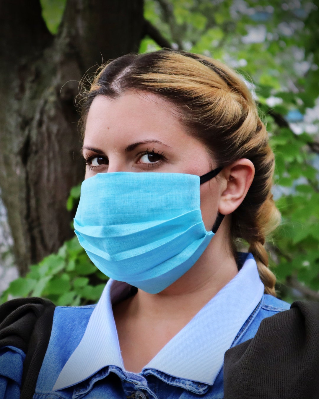 Linen Mask With Filter Pocket LIGHT BLUE Mask for Women Anti-dust Mask ...