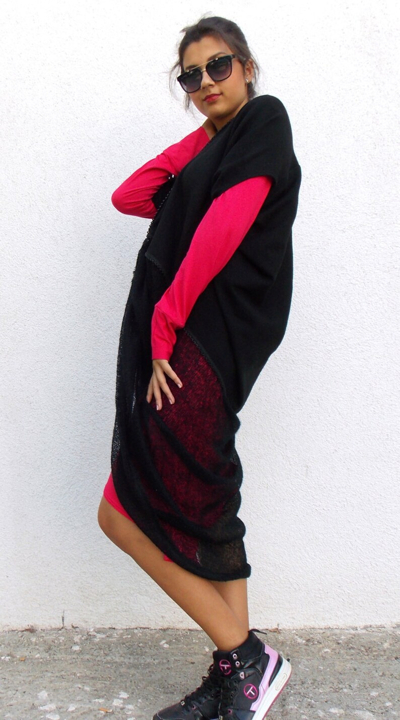 Black Acryl-wool Sleeveless Vest / Plus Size Maxi Vest TC21 - Etsy