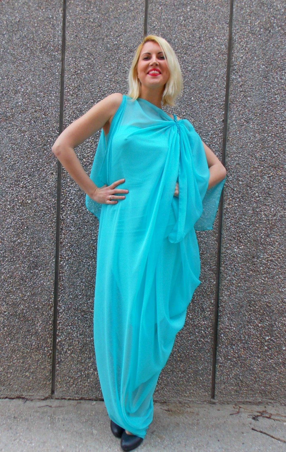 Aqua Asymmetrical Chiffon Caftan / Aqua Maxi Loose Dress | Etsy