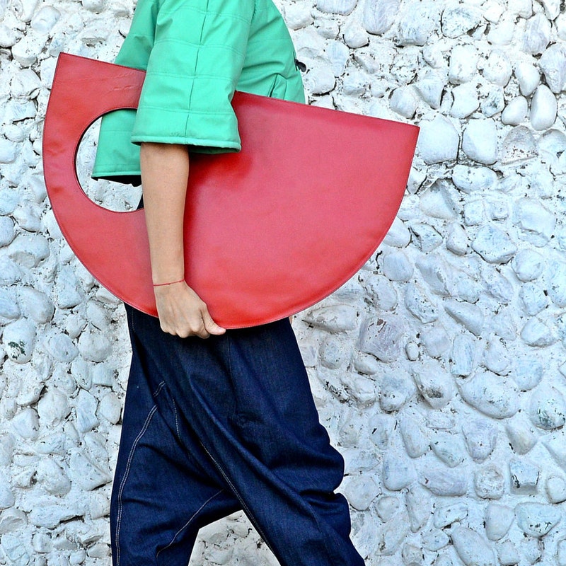 Red Leather Bag - Etsy