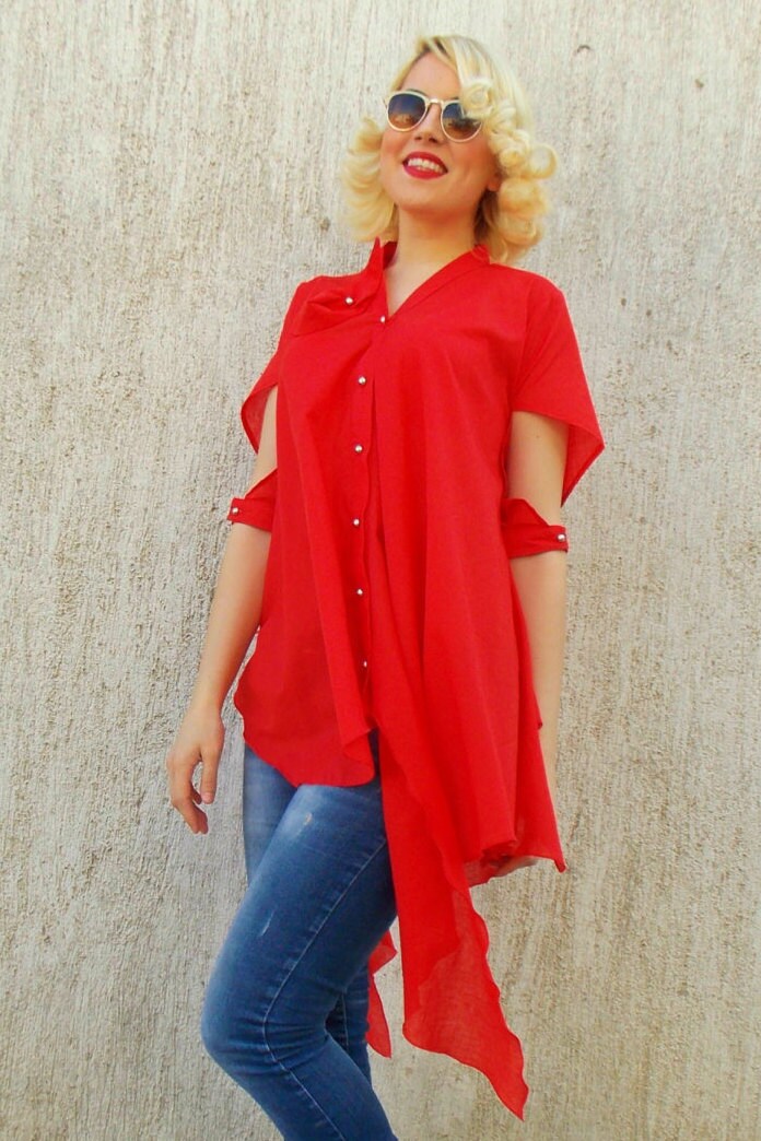 Red Summer Top Red Summer Shirt Red Blouse Summer Top