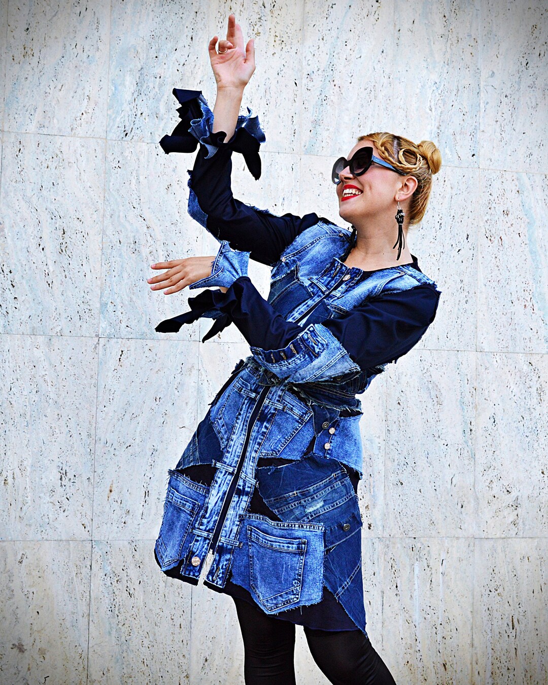 Ripped Denim Jacket Front Zipper Patches Distressed Jean Jacket Hipster ...