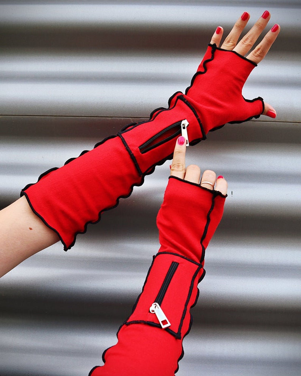 SET of Blue Finger-less Gloves With Pocket Long Arm Warmers - Etsy