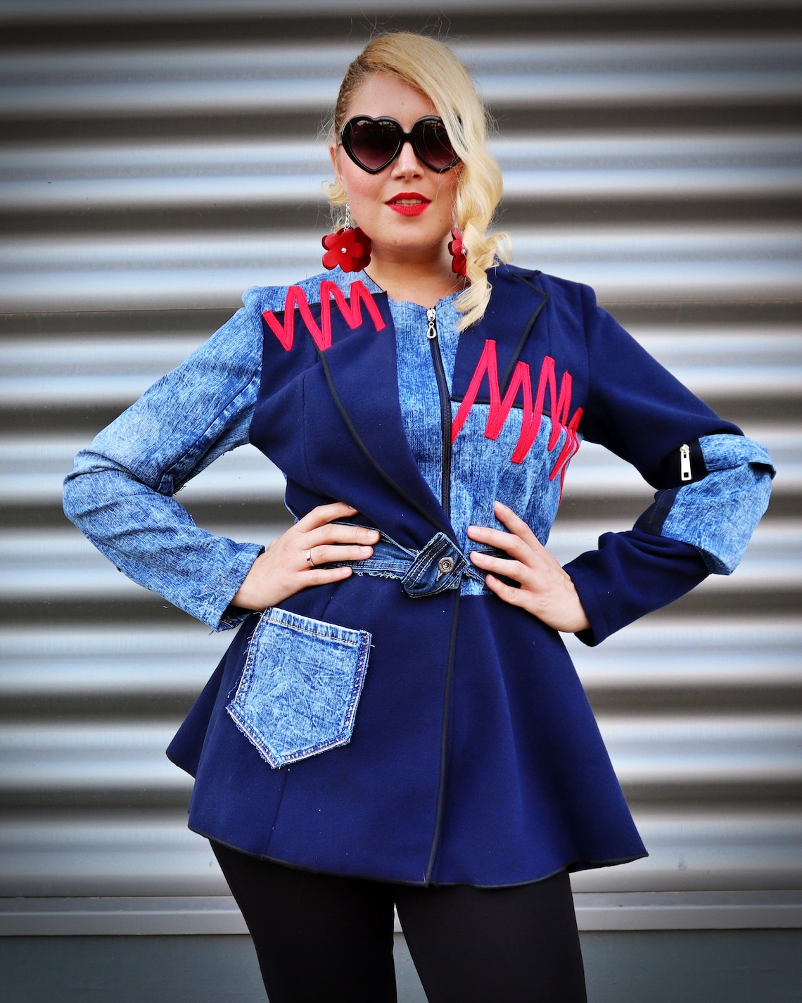 Multi Fabric Denim Jacket for Women Wool and Jean Coat New | Etsy