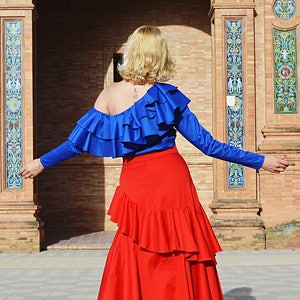 Red Ruffle Skirt, Red Cotton Skirt, High Waist Skirt, Long Tail Skirt ...