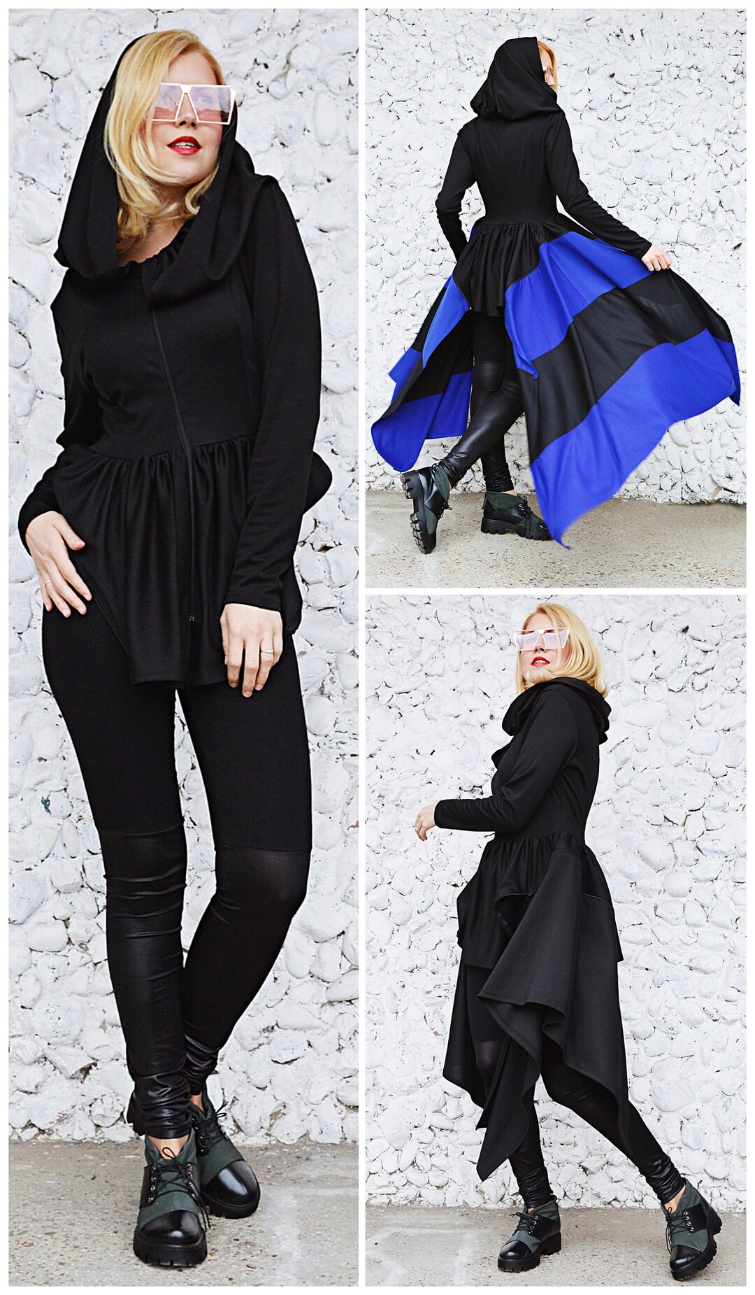 Hooded Coat, Convertible Jacket With 2 Detachable Laps, Jersey Jacket ...