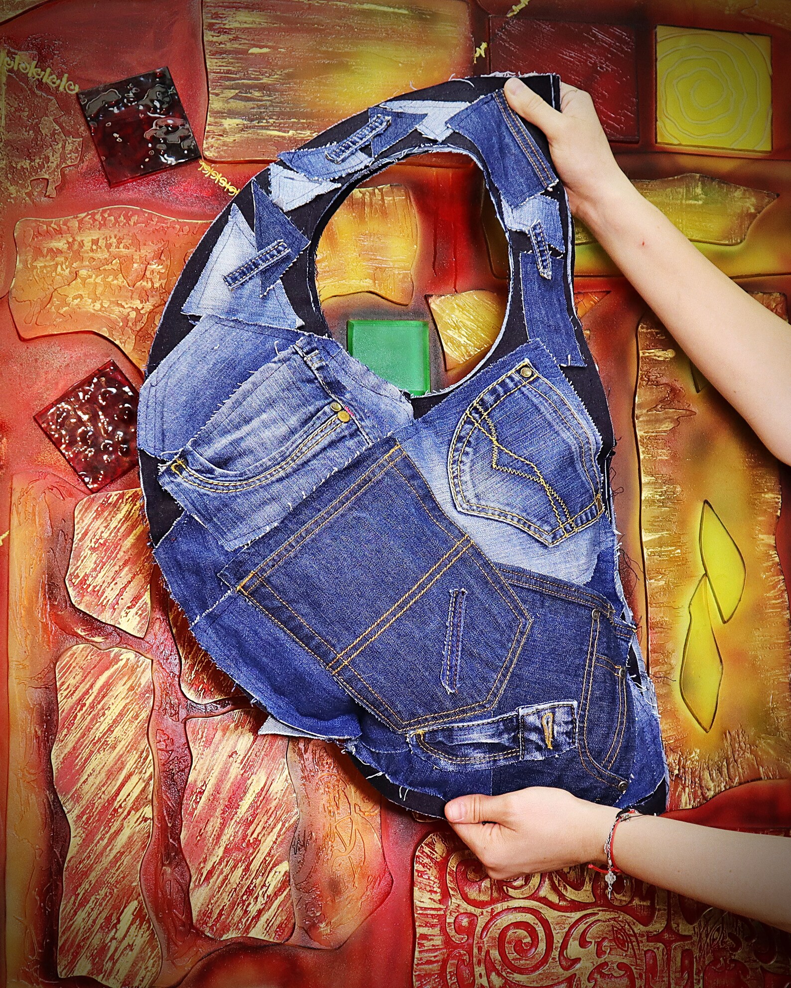 Patchwork Denim Bag Jean Handbag With Patches TLB51 - Etsy