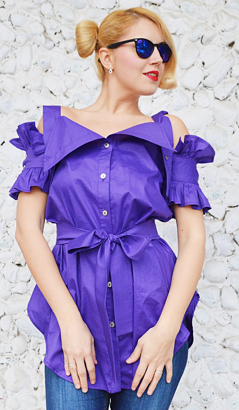 Purple Cotton Top Short Sleeve Top Cotton Blouse TT130 Off | Etsy